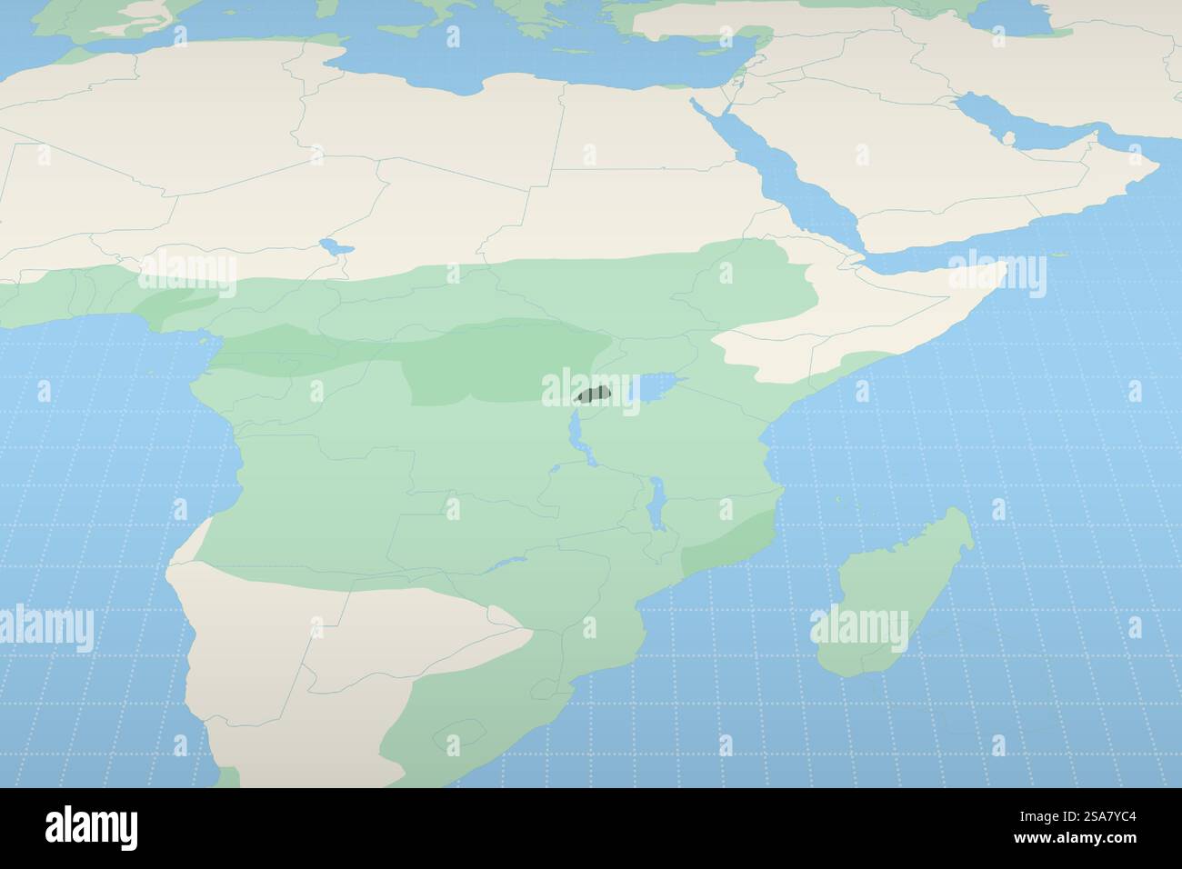 Rwanda highlighted on a detailed map, geographic location of Rwanda ...