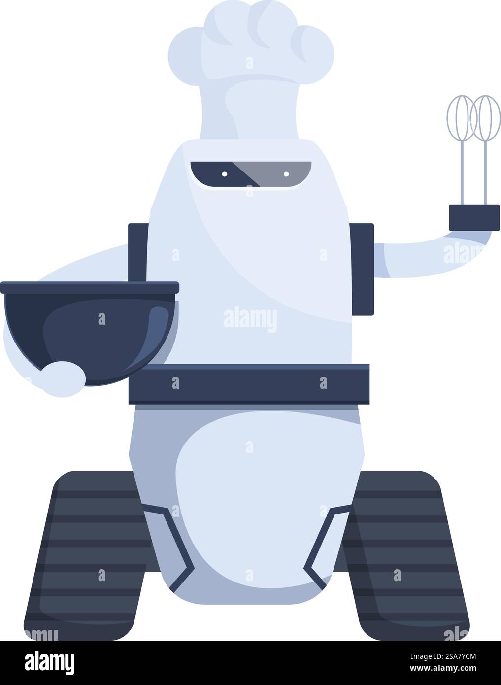 Robot chef is holding a whisk and bowl, ready to start cooking ...