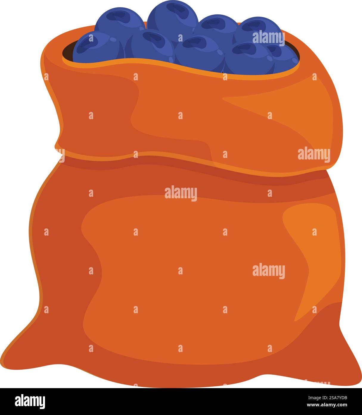 Orange burlap sack overflowing with blueberries on a white background ...