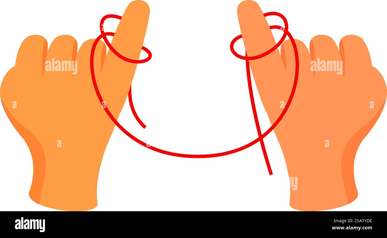 Two hands tying knot with red thread, symbolizing promise, agreement or ...