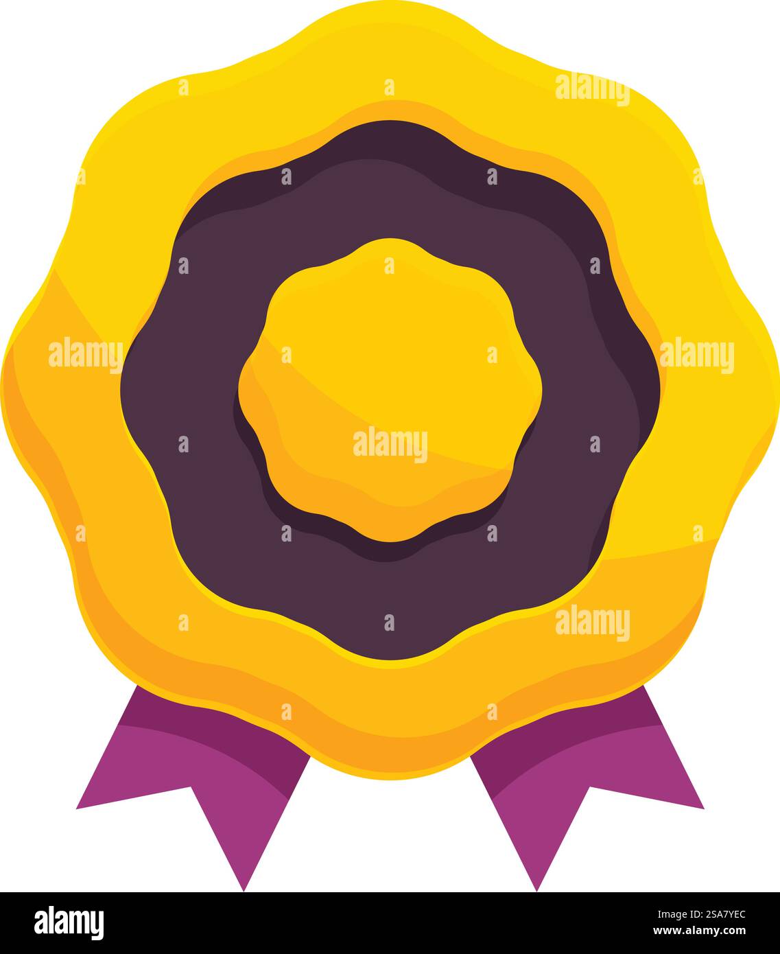 Golden seal with a purple ribbon represents a mark of quality and ...