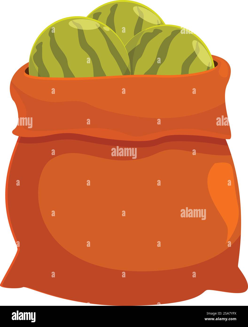 Overflowing orange sack full of ripe watermelons. Full orange sack with ...