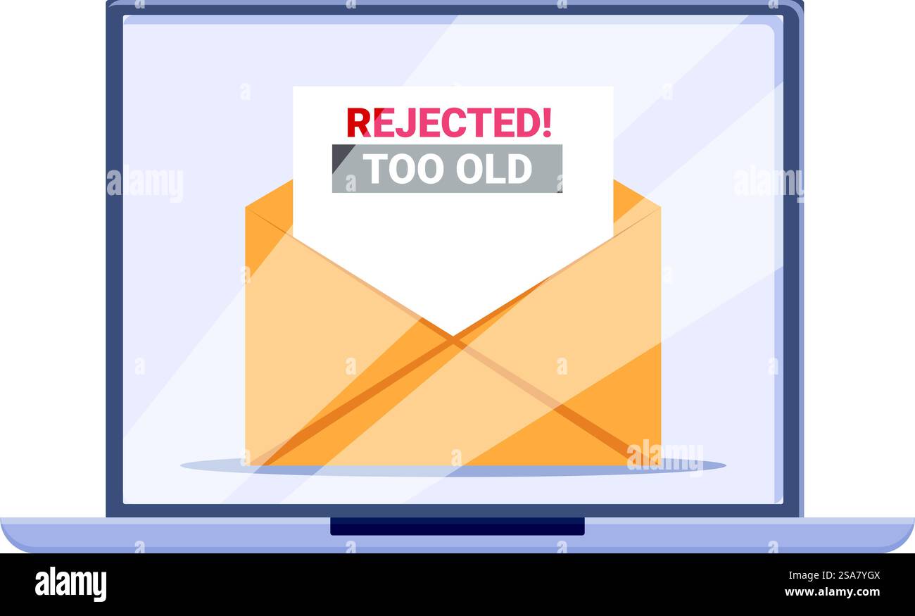 Open envelope with rejected message inside on a laptop computer screen ...
