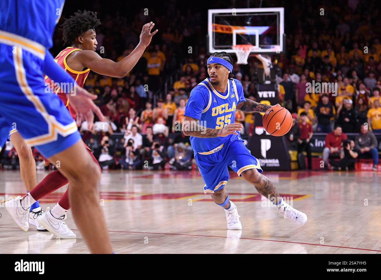 LOS ANGELES, CA - JANUARY 27: UCLA Bruins guard Skyy Clark (55) drives ...