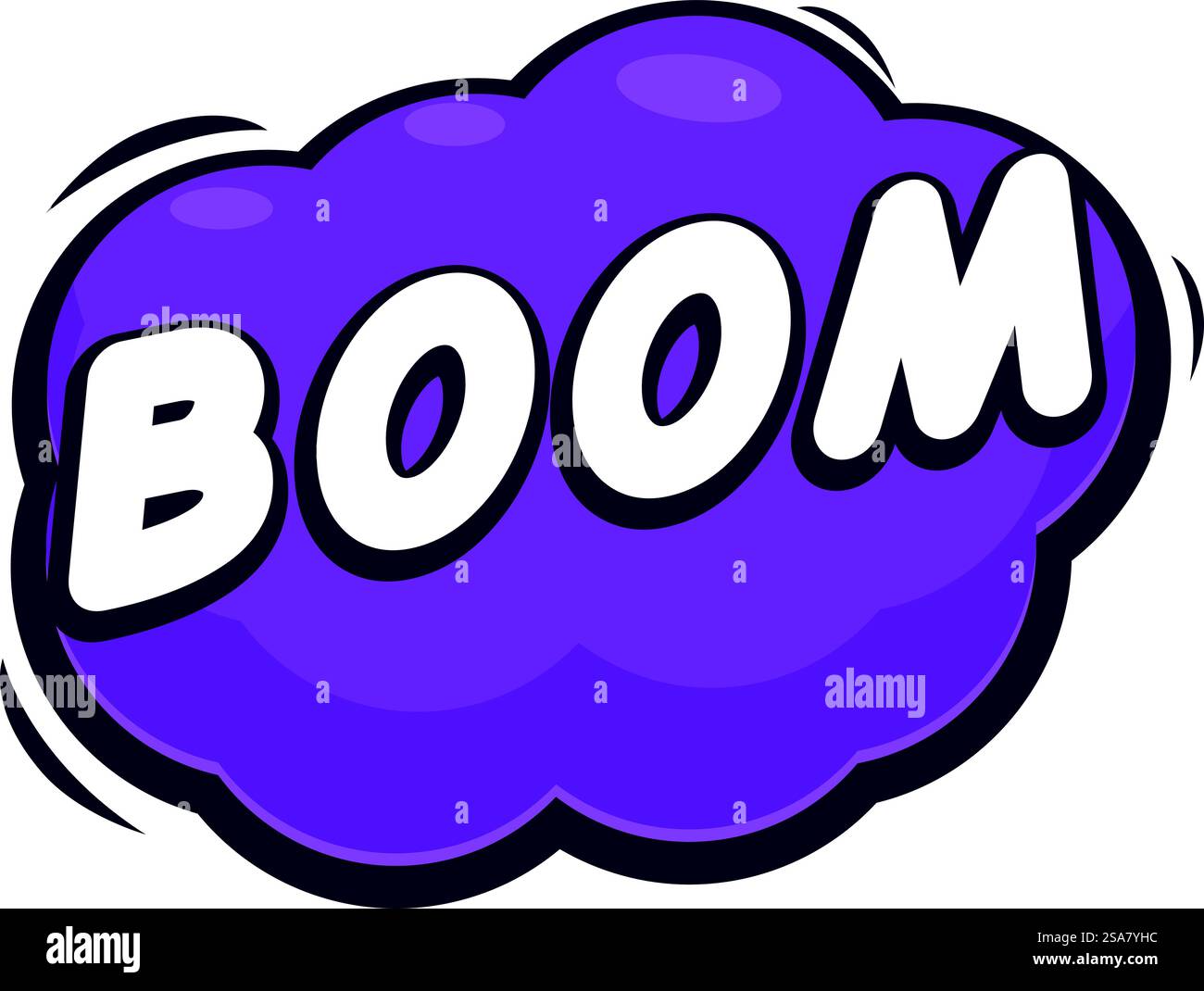 Cartoon explosion cloud is exploding while saying boom. Purple cartoon ...