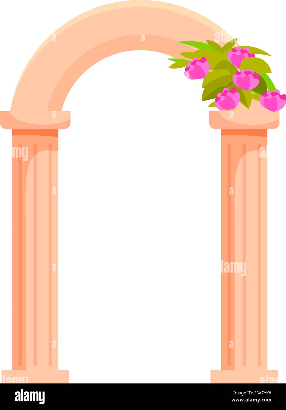 Wedding arch decorated with flowers standing on two pillars. Classic ...