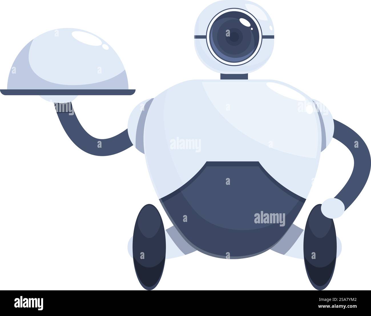 Modern robot waiter serving food, holding a restaurant cloche. Modern ...