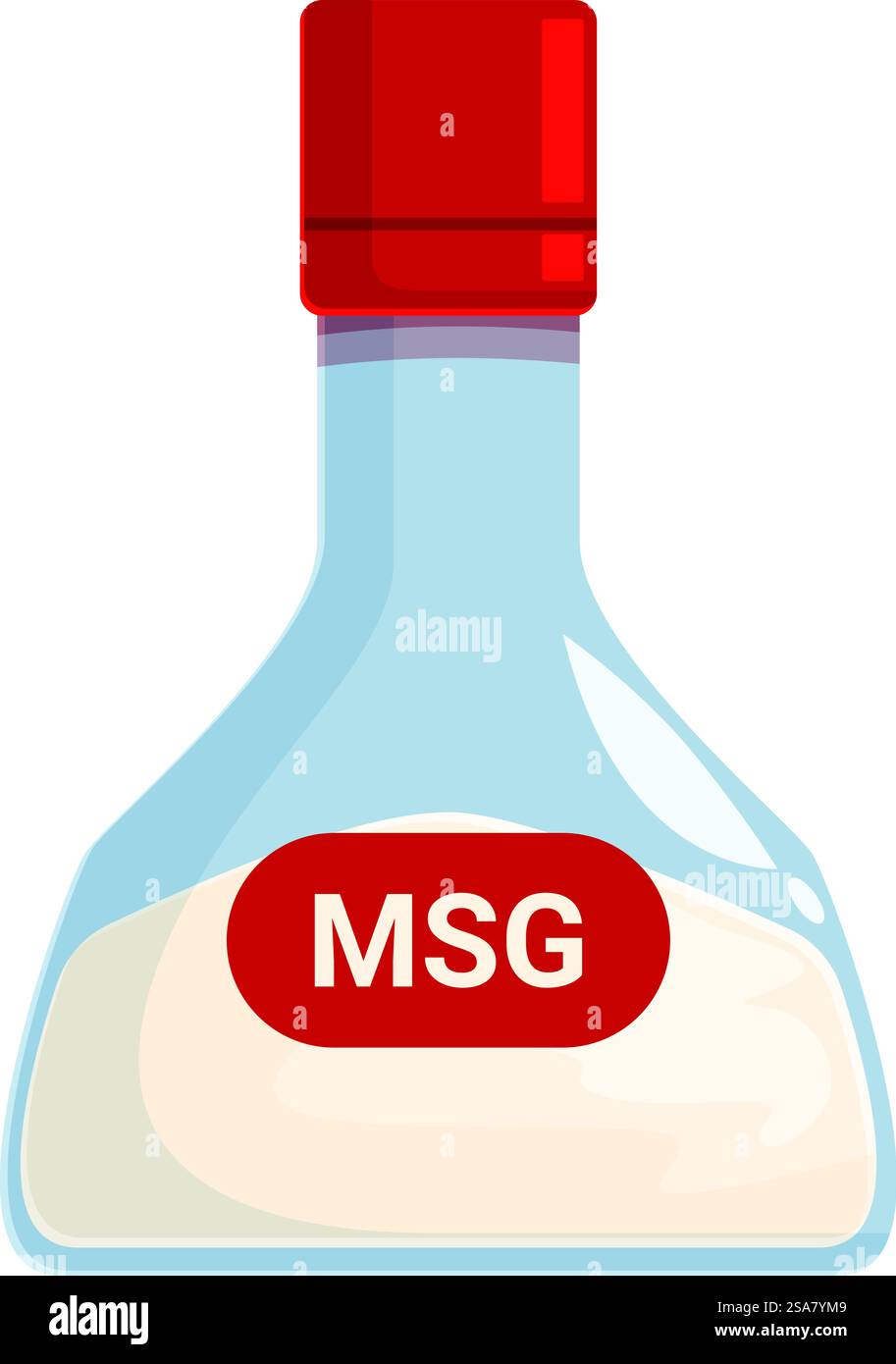 Glass bottle with a red cap containing msg, a common flavor enhancer ...