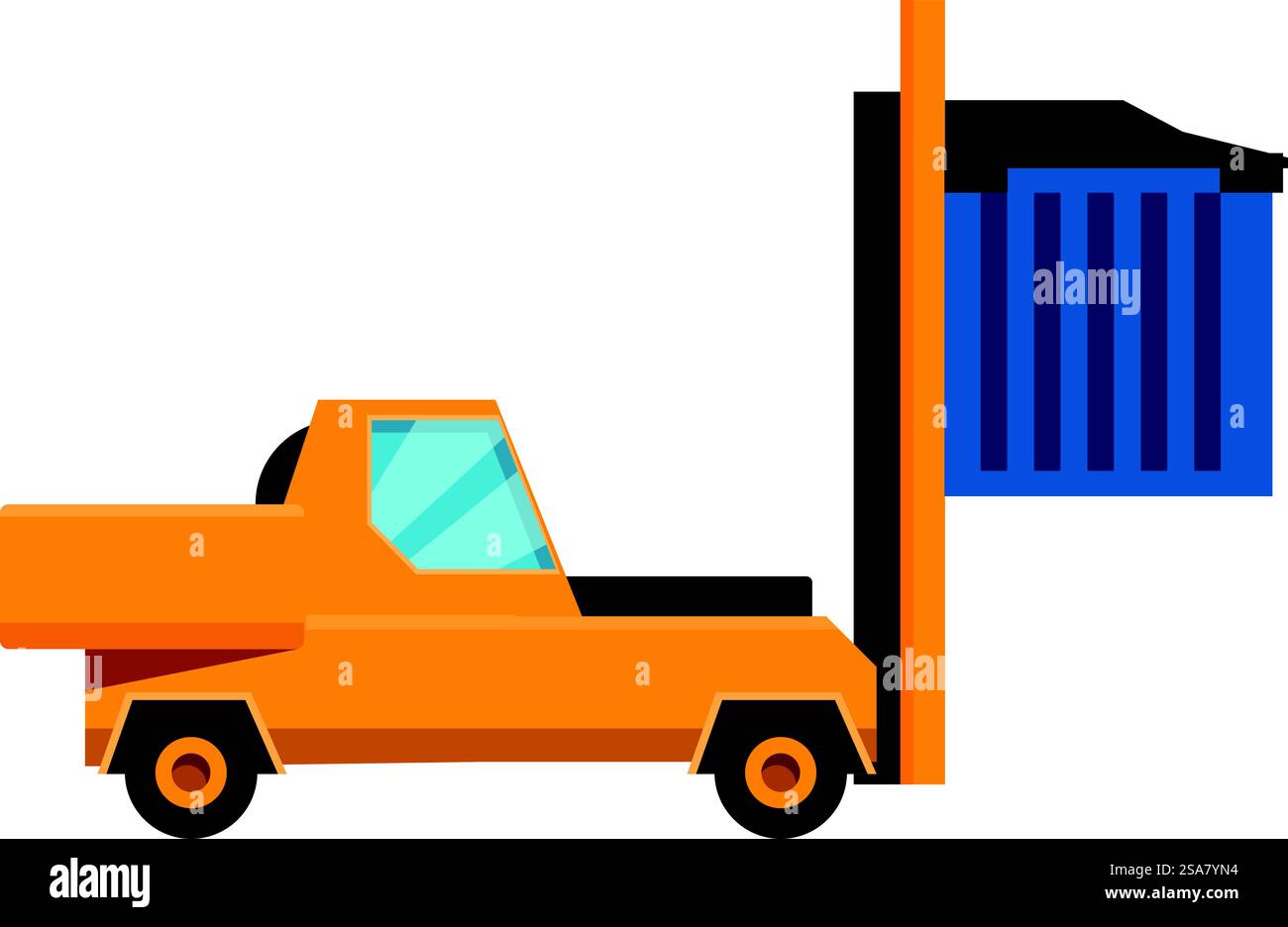 Forklift truck lifting container during cargo delivery service to ...
