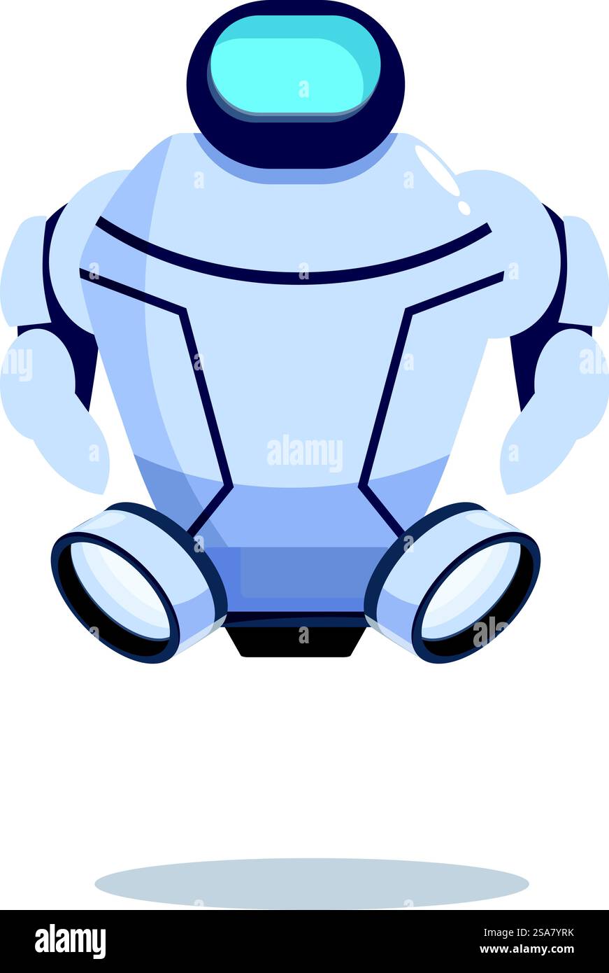Modern robot is flying and presenting something with its hands. Modern ...
