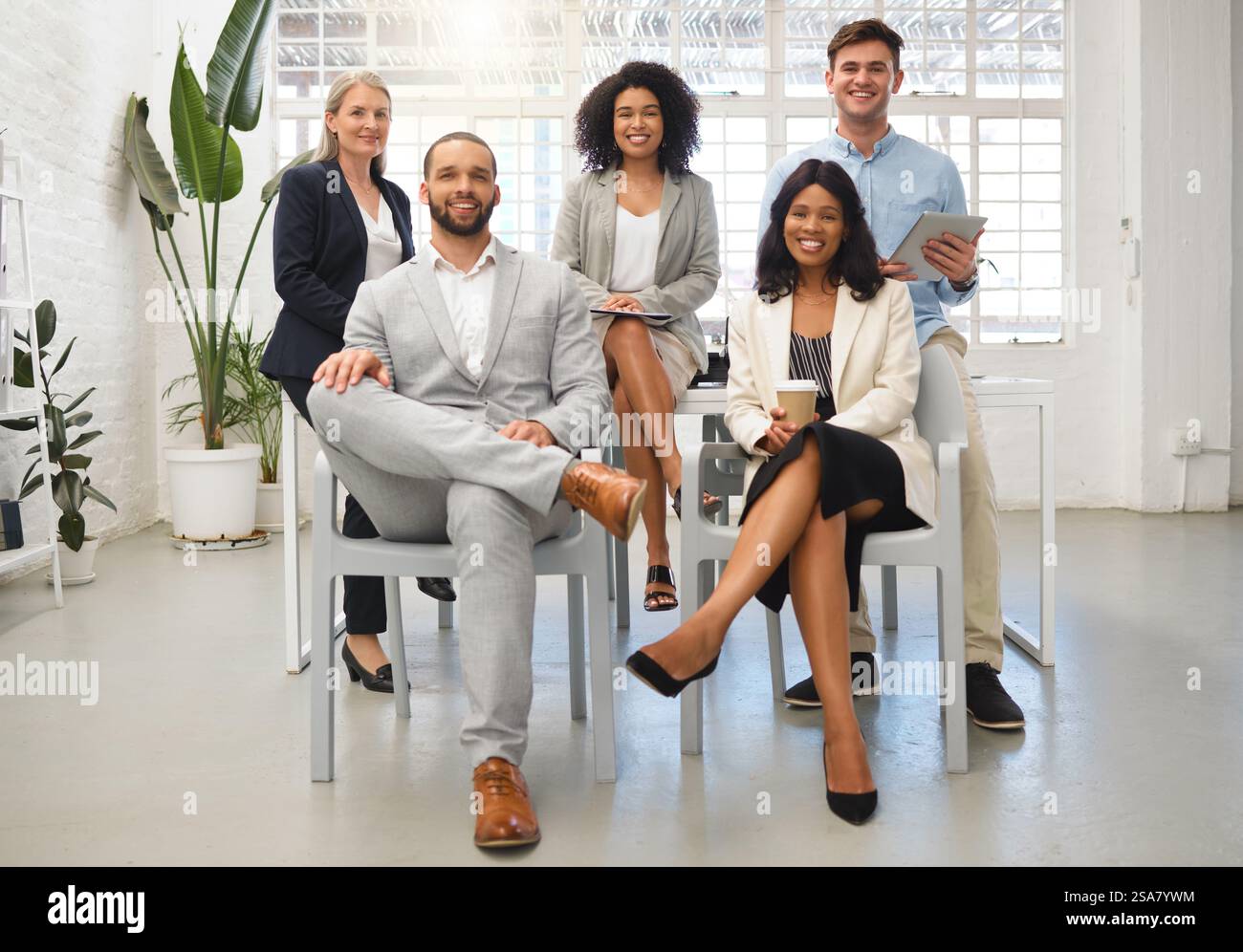 Business people, portrait and team with leader for diversity as ...