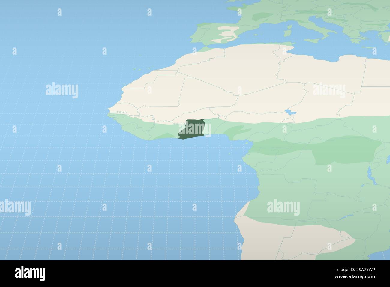 Ghana highlighted on a detailed map, geographic location of Ghana ...