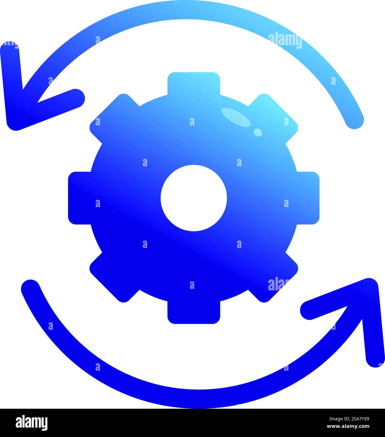 Gradient icon of a cogwheel rotating with two curved arrows, suggesting an update or reset ...