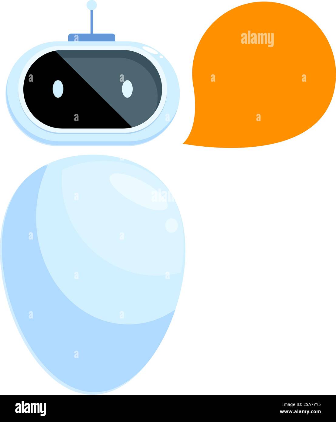 Cute robot with an antenna is talking with a speech bubble, artificial ...