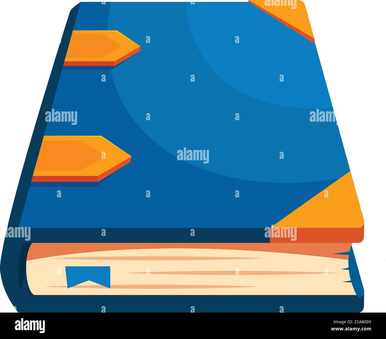 Blue book with orange bookmarks and a blue ribbon bookmark lying on a ...