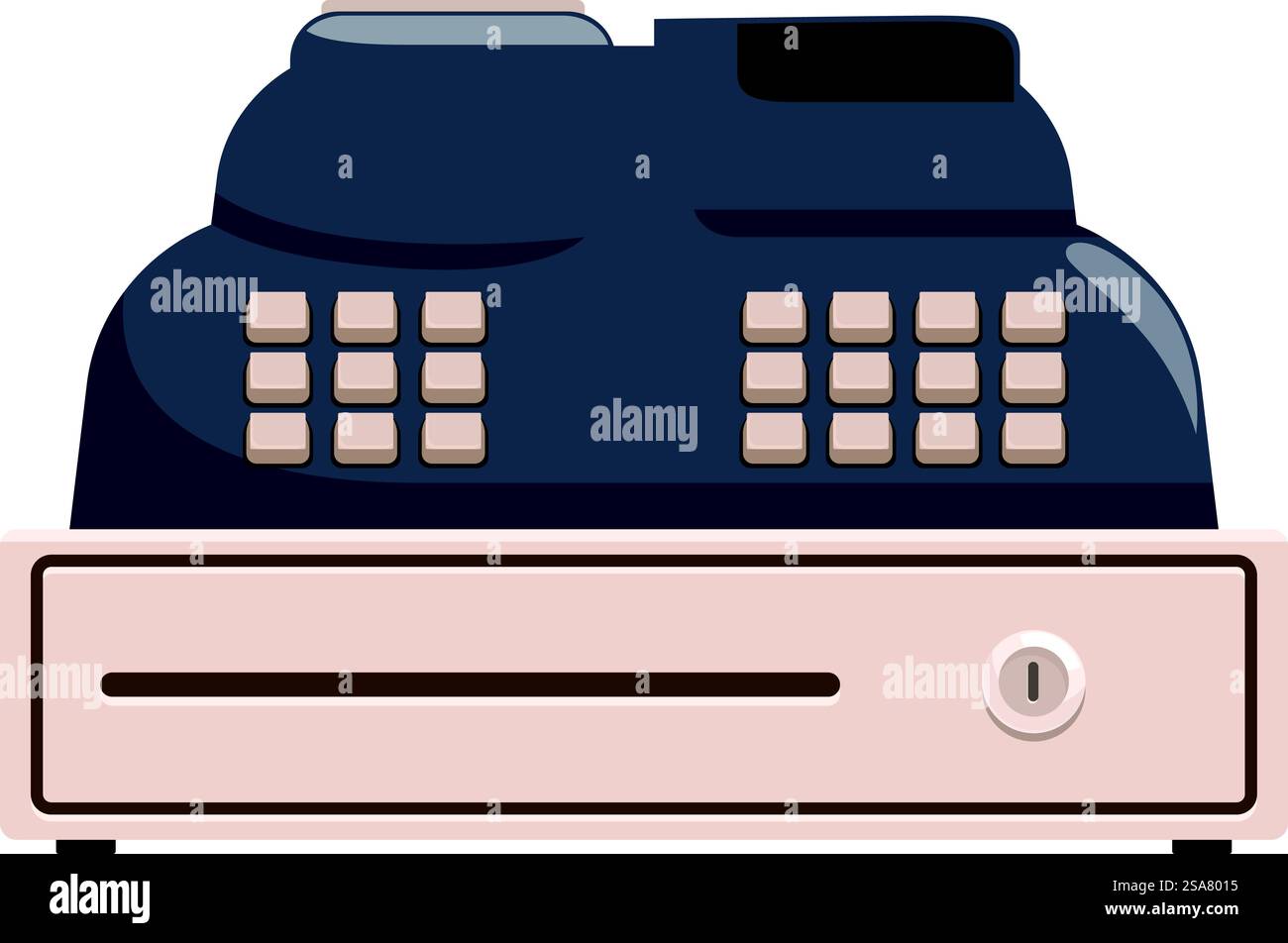 Electronic cash register with buttons and display standing on ...