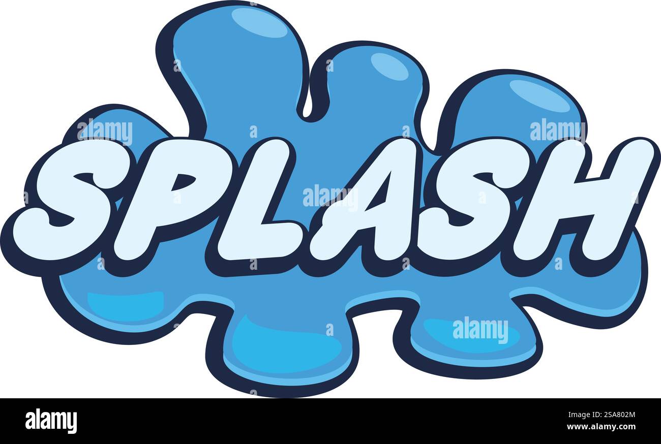 Blue splashing cartoon word splashing liquid. Cartoon word splashing in ...