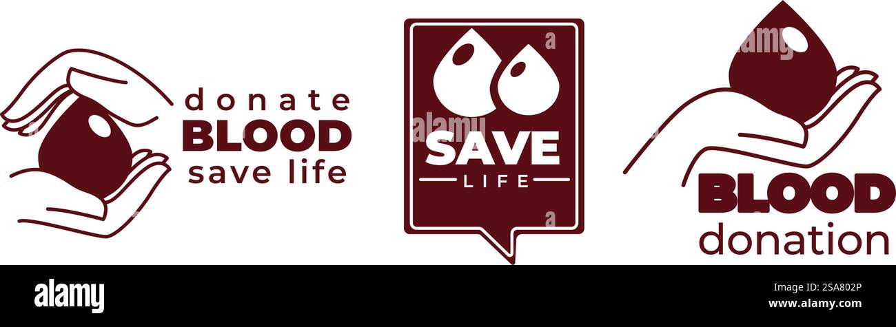 Donating blood and saving people lives, isolated signs with hands ...
