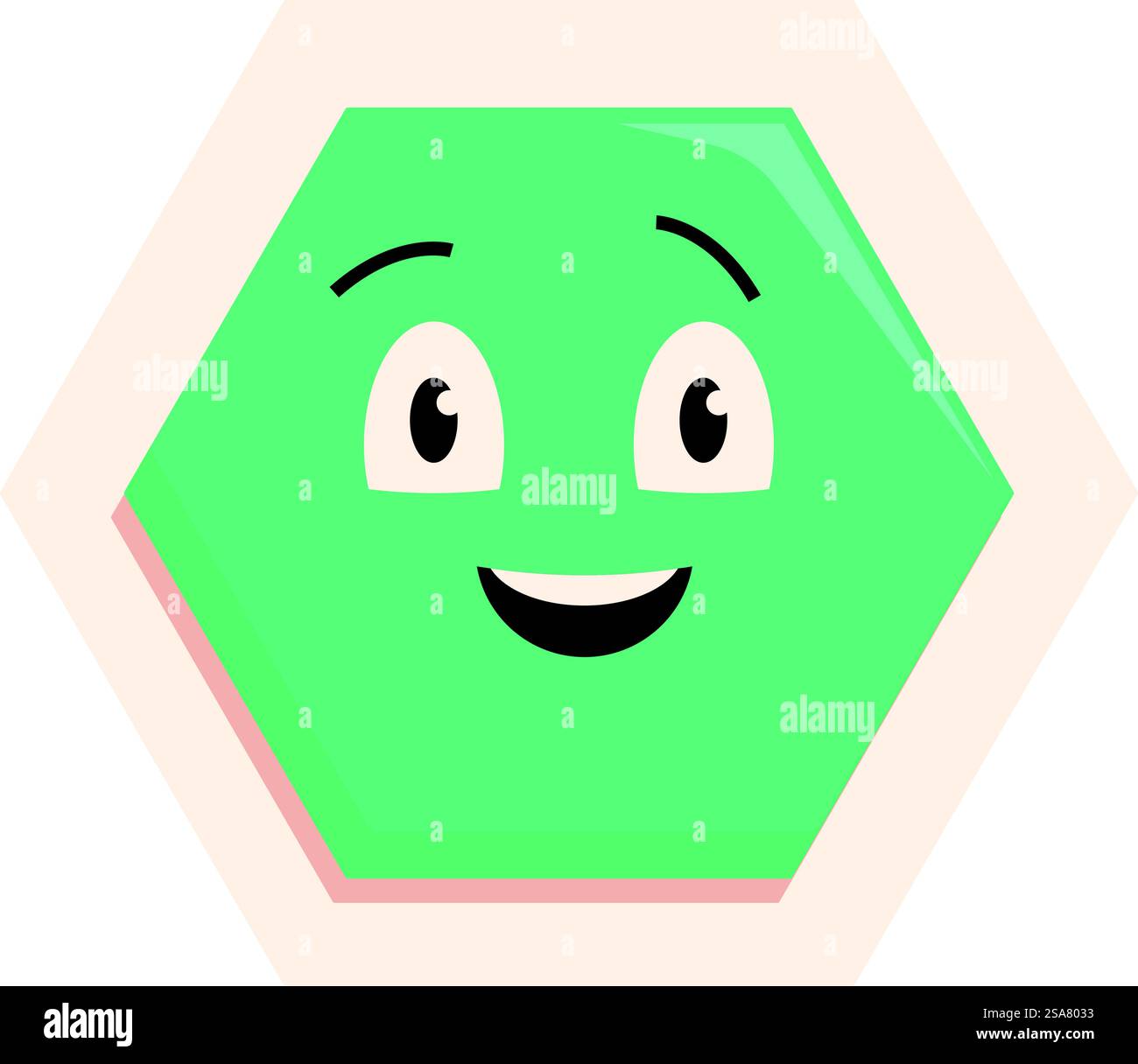 Green hexagon character with a big smile, looking happy and friendly ...