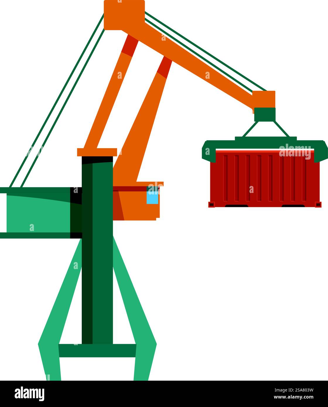 Large, industrial crane is lifting a cargo container at a busy shipping ...