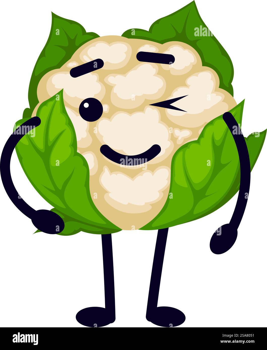 Cauliflower cartoon personage with winking facial expression and ...