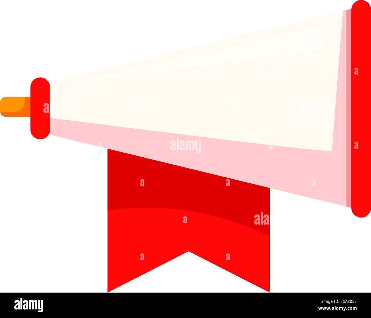 White megaphone with red ribbon announcing important message. White ...