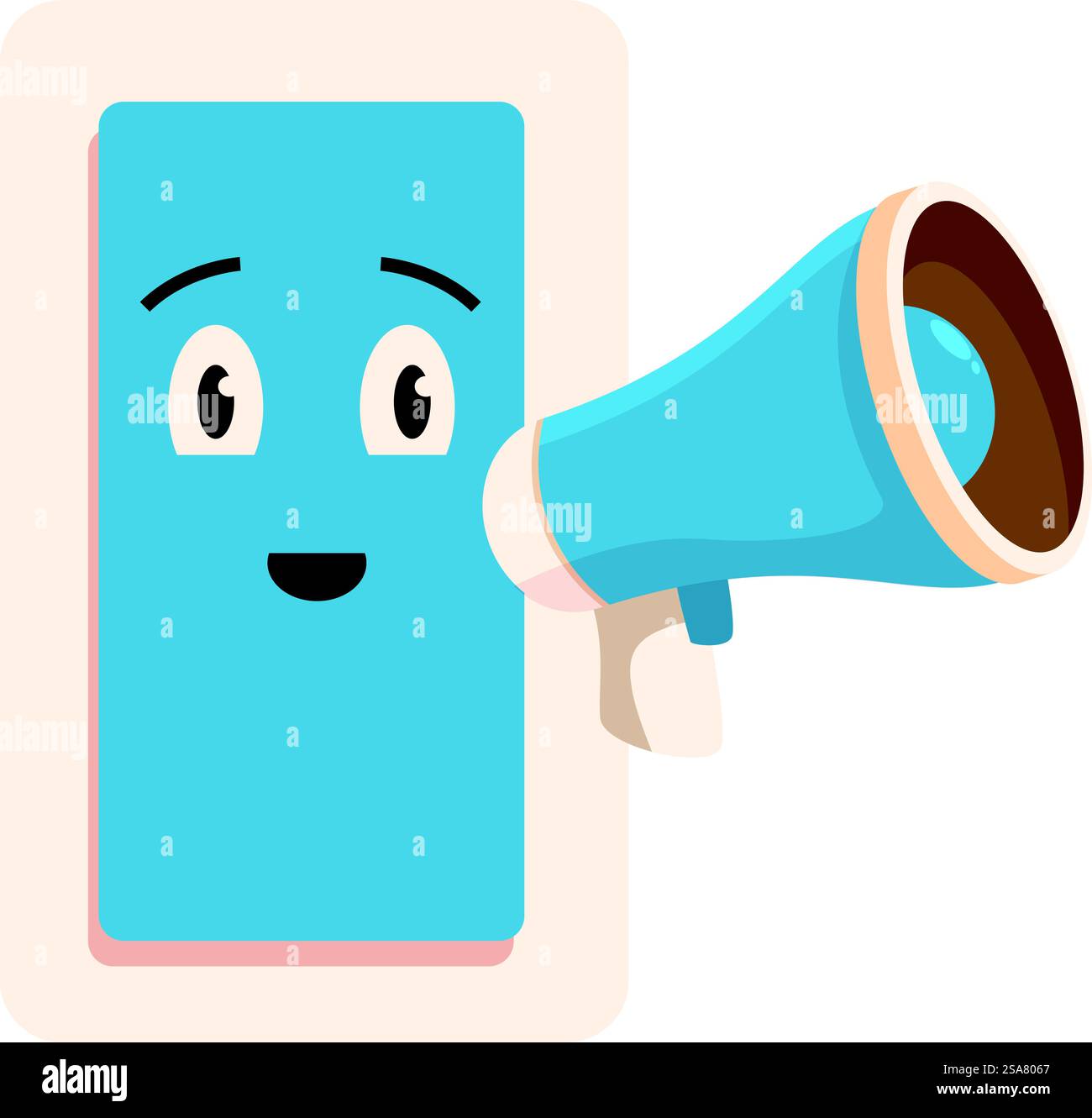 Cartoon smartphone character is listening to megaphone announcement ...