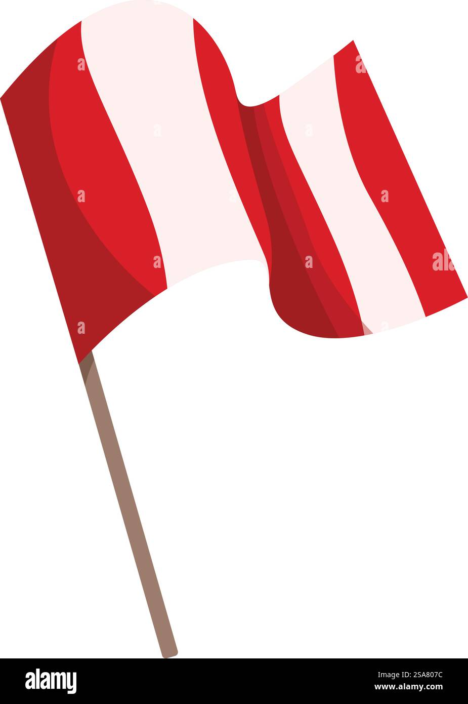 Red and white striped flag waving proudly on a wooden pole. Red and ...