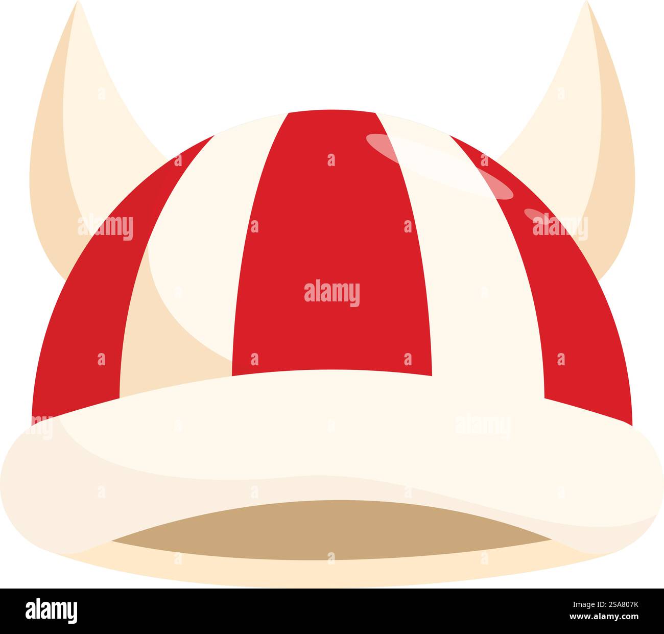 Cartoon viking helmet with white horns and red stripes, reminiscent of ...