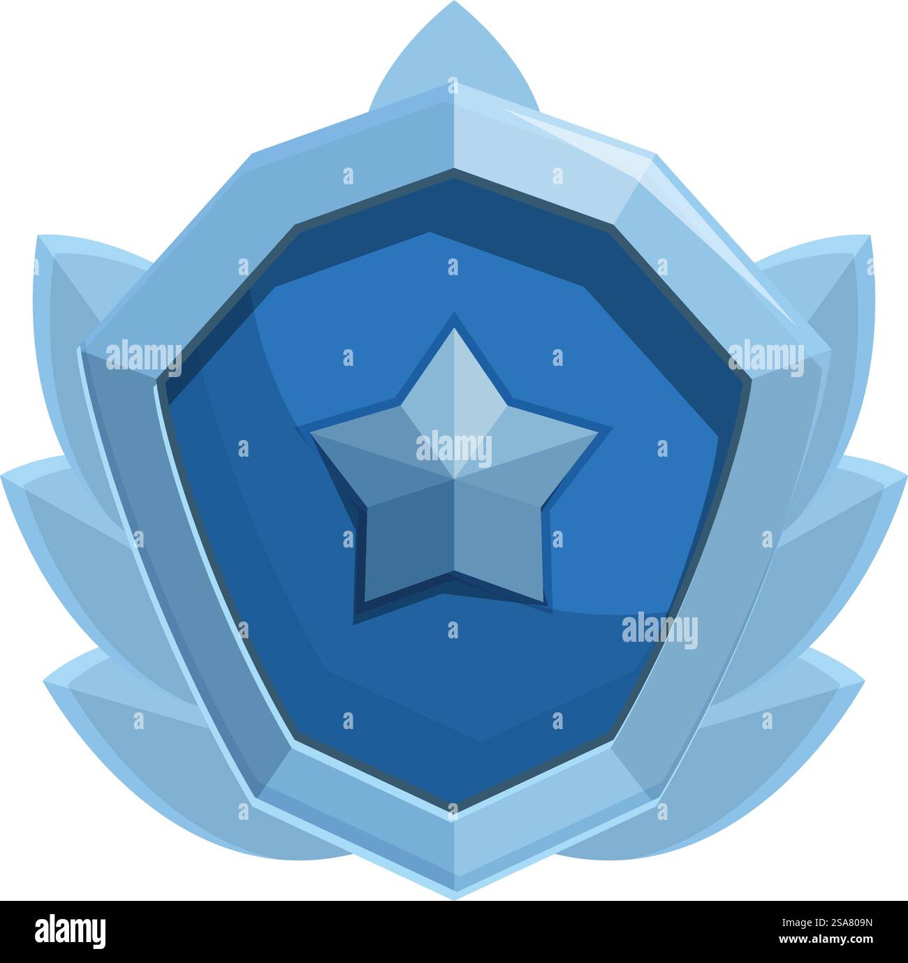 Blue game badge with star and wings is awarding the winner in cartoon ...