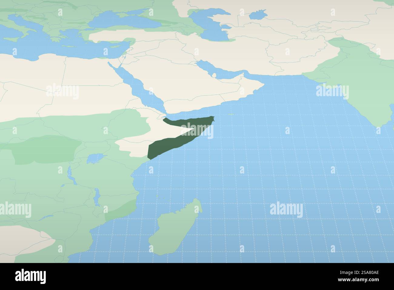 Somalia highlighted on a detailed map, geographic location of Somalia ...