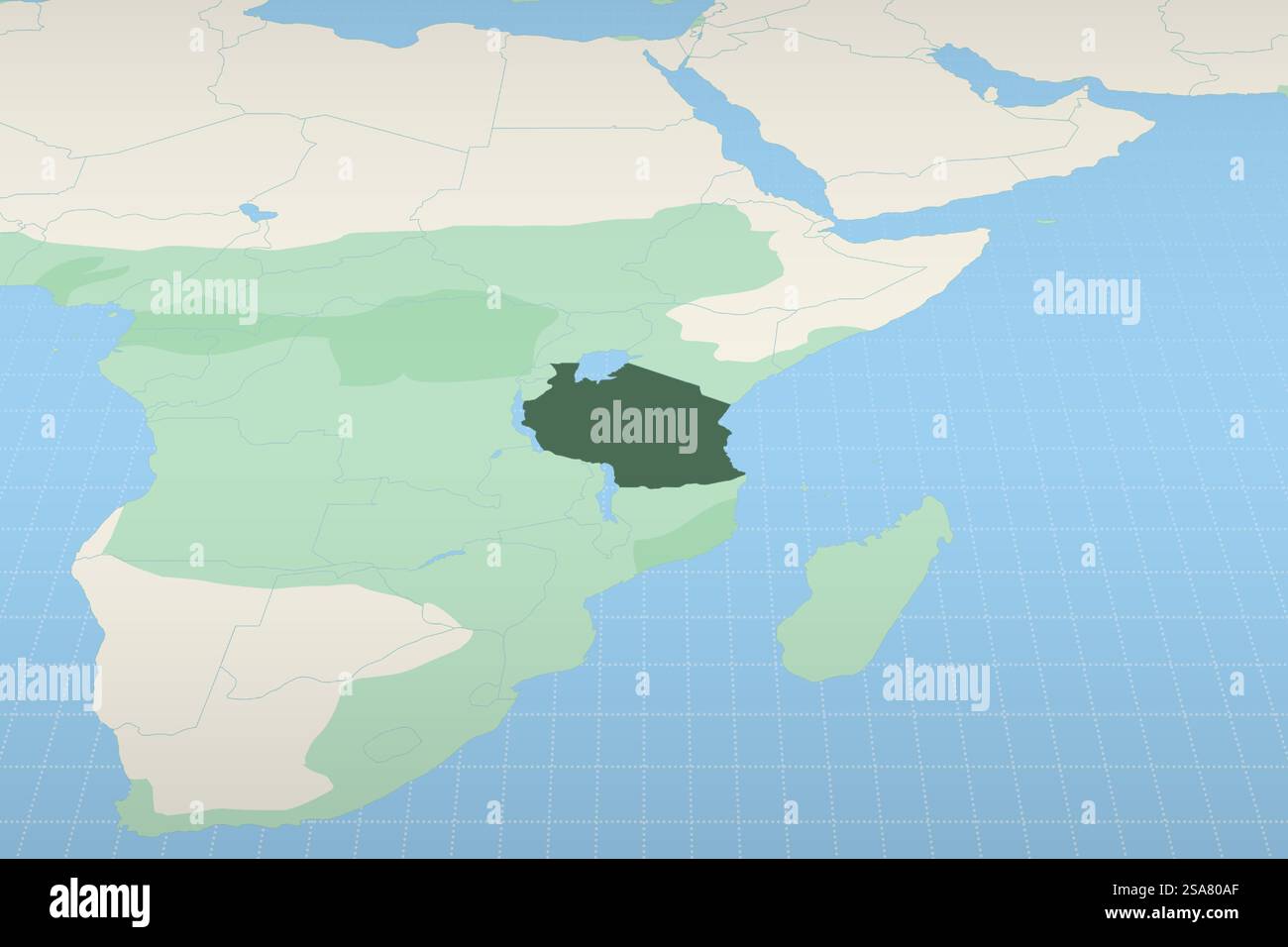 Tanzania highlighted on a detailed map, geographic location of Tanzania ...