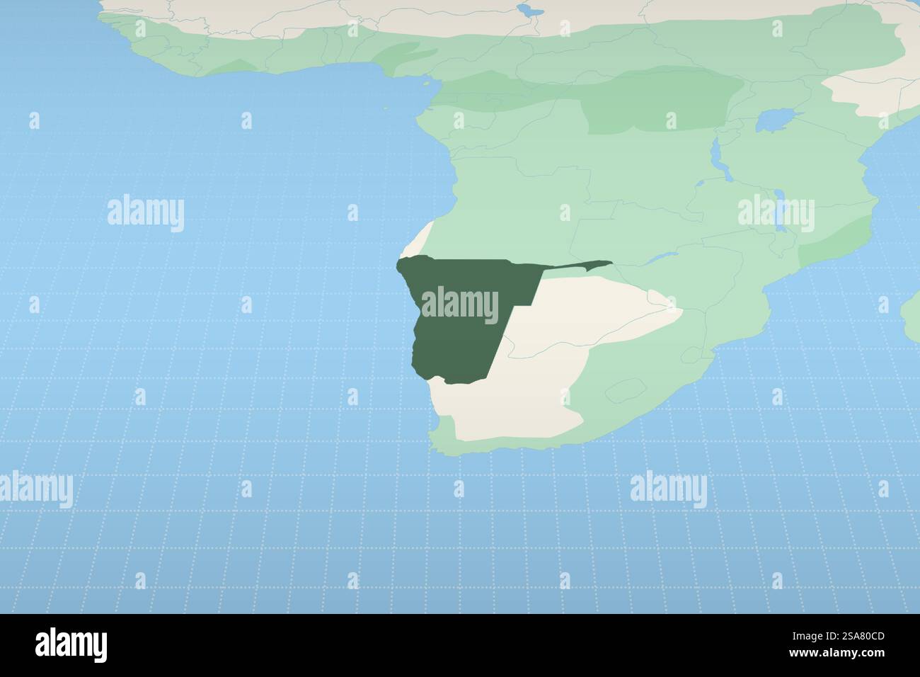 Namibia highlighted on a detailed map, geographic location of Namibia ...