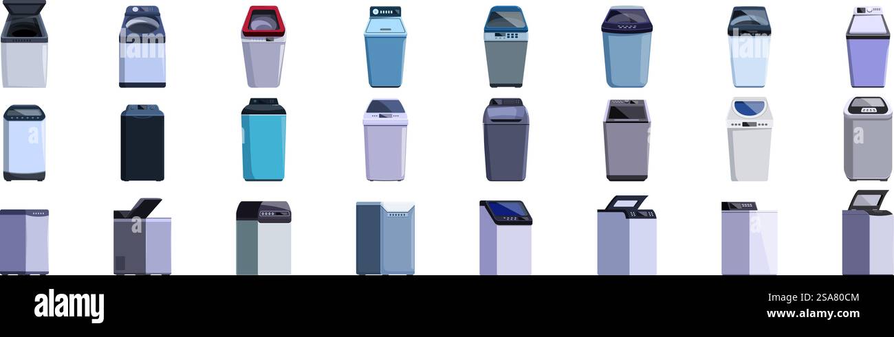 Top load washing machine icons set. Explore a variety of washing ...