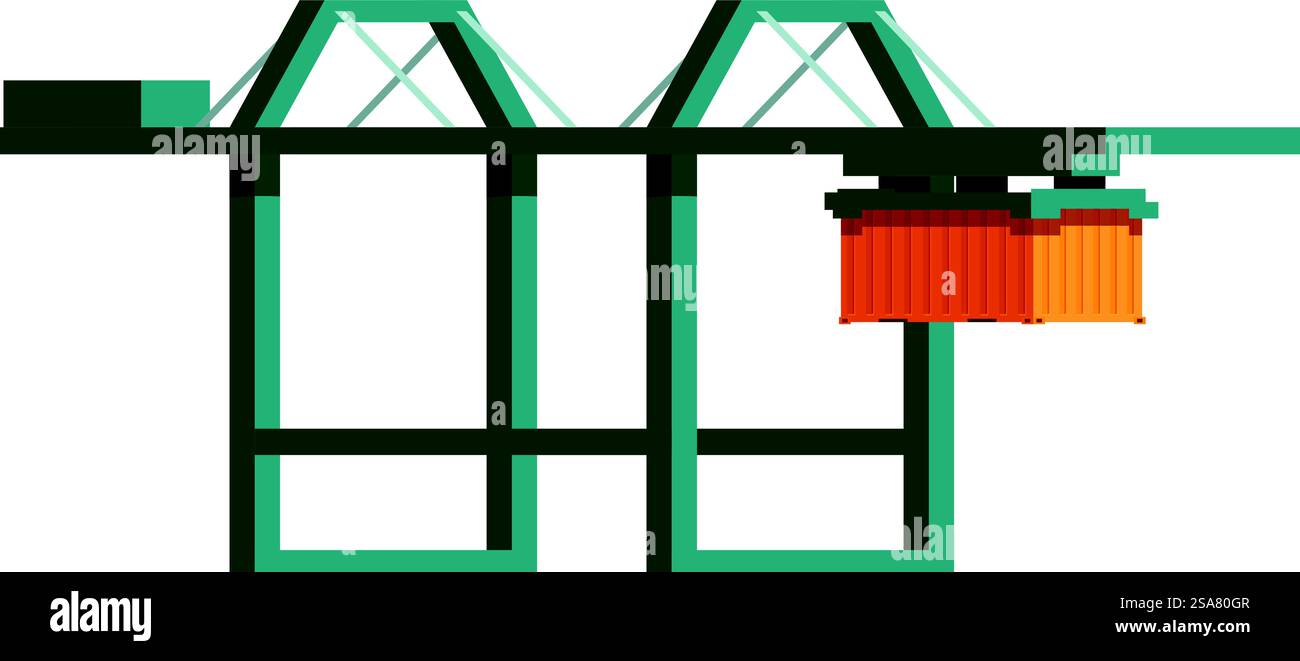 Container gantry crane lifting cargo container at port terminal, global ...