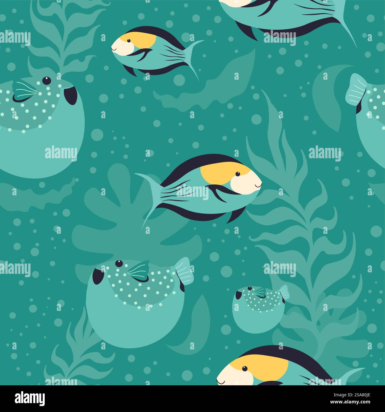 Triggerfish exotic and tropical fish species, aquarium with flora and ...