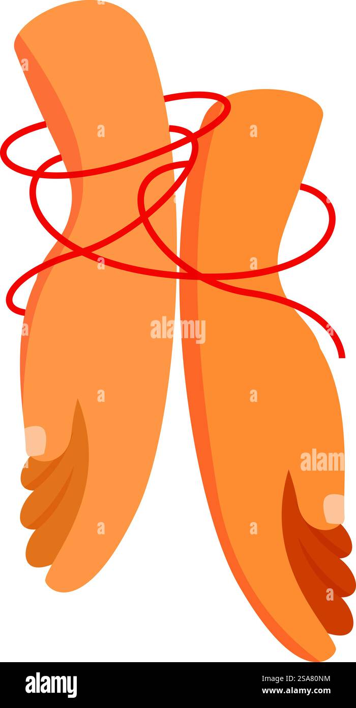 Two hands tied together with red string representing the concept of ...