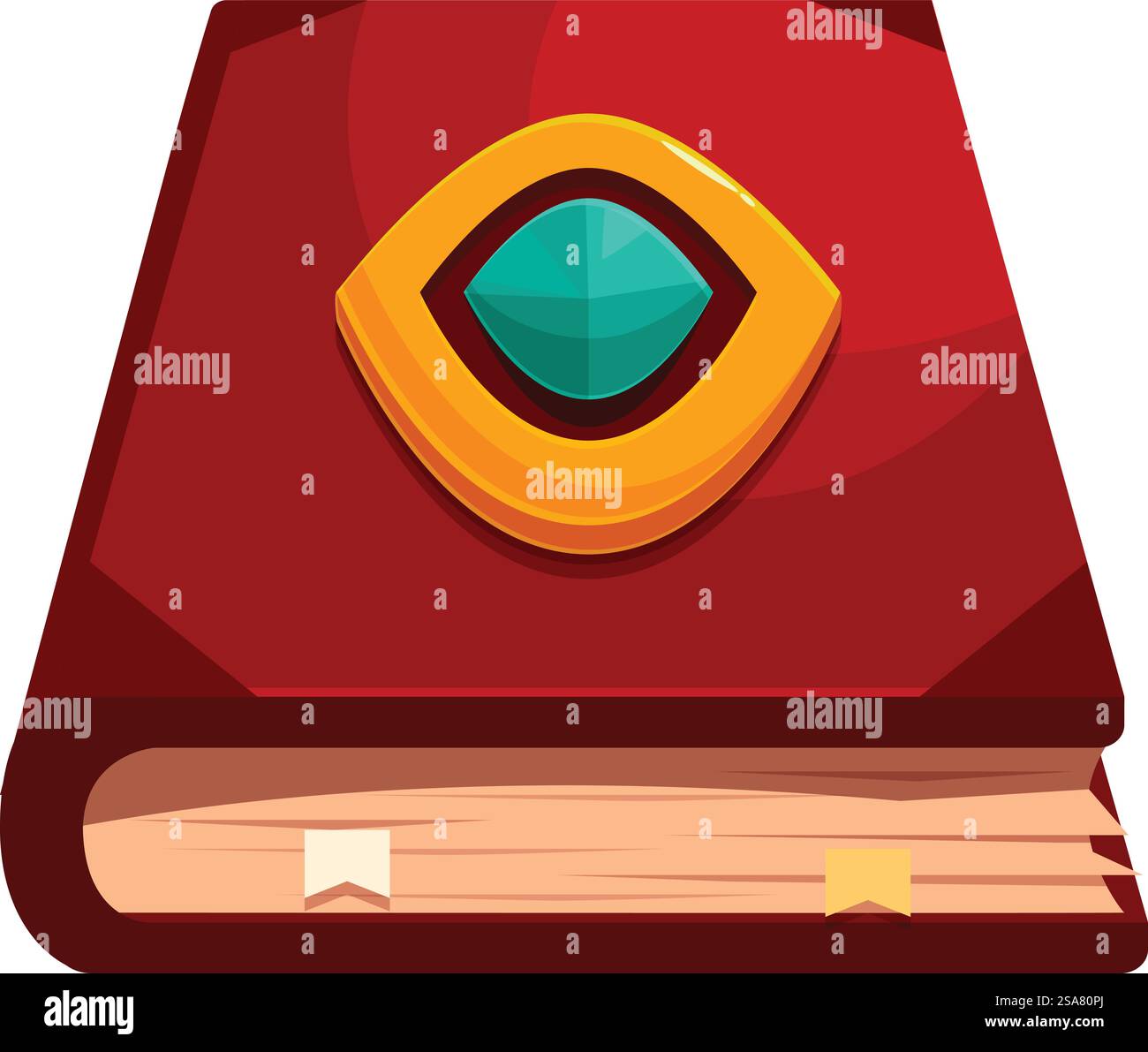 Red book cover with an embedded gemstone, emanating an aura of power ...