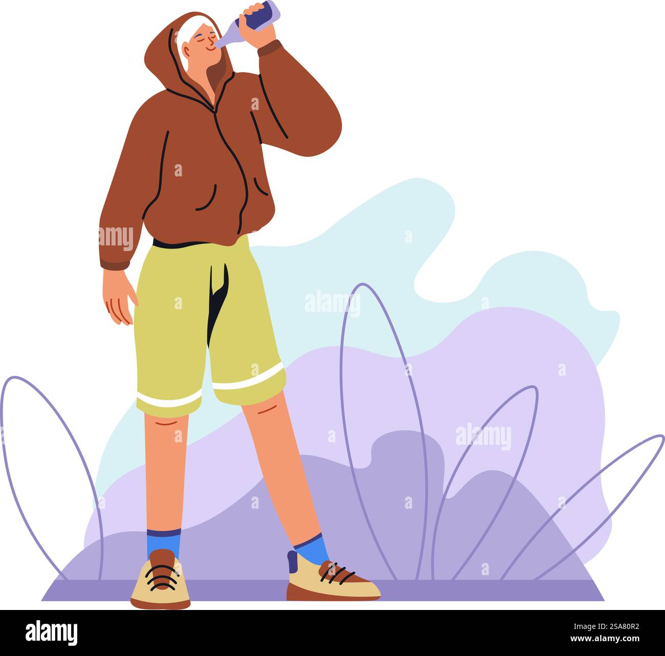 Sportsman running and jogging, stopped to drink water from bottle and ...