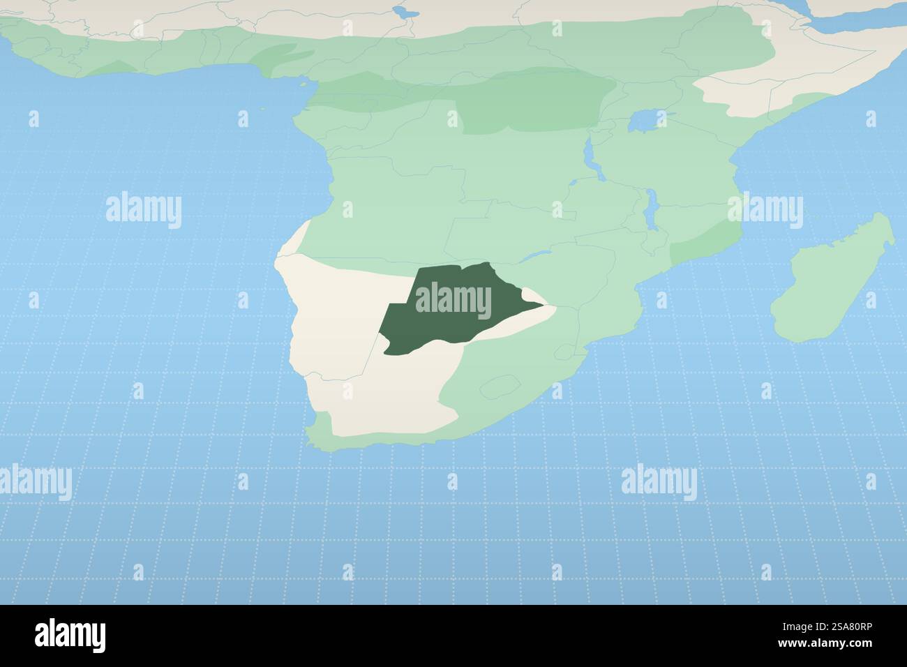 Botswana highlighted on a detailed map, geographic location of Botswana ...