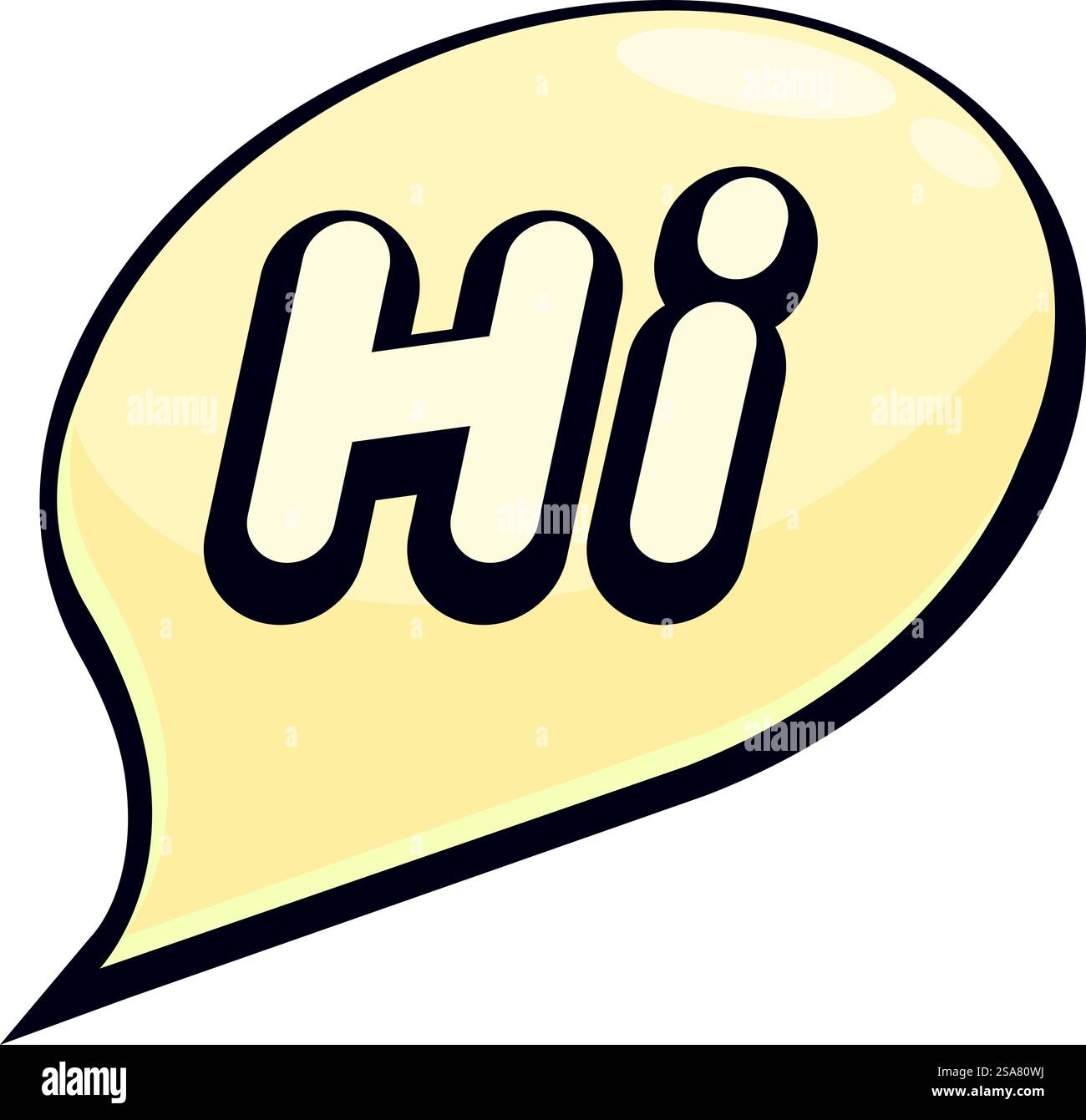 Cartoon speech bubble showing the greeting hi. Yellow speech bubble ...