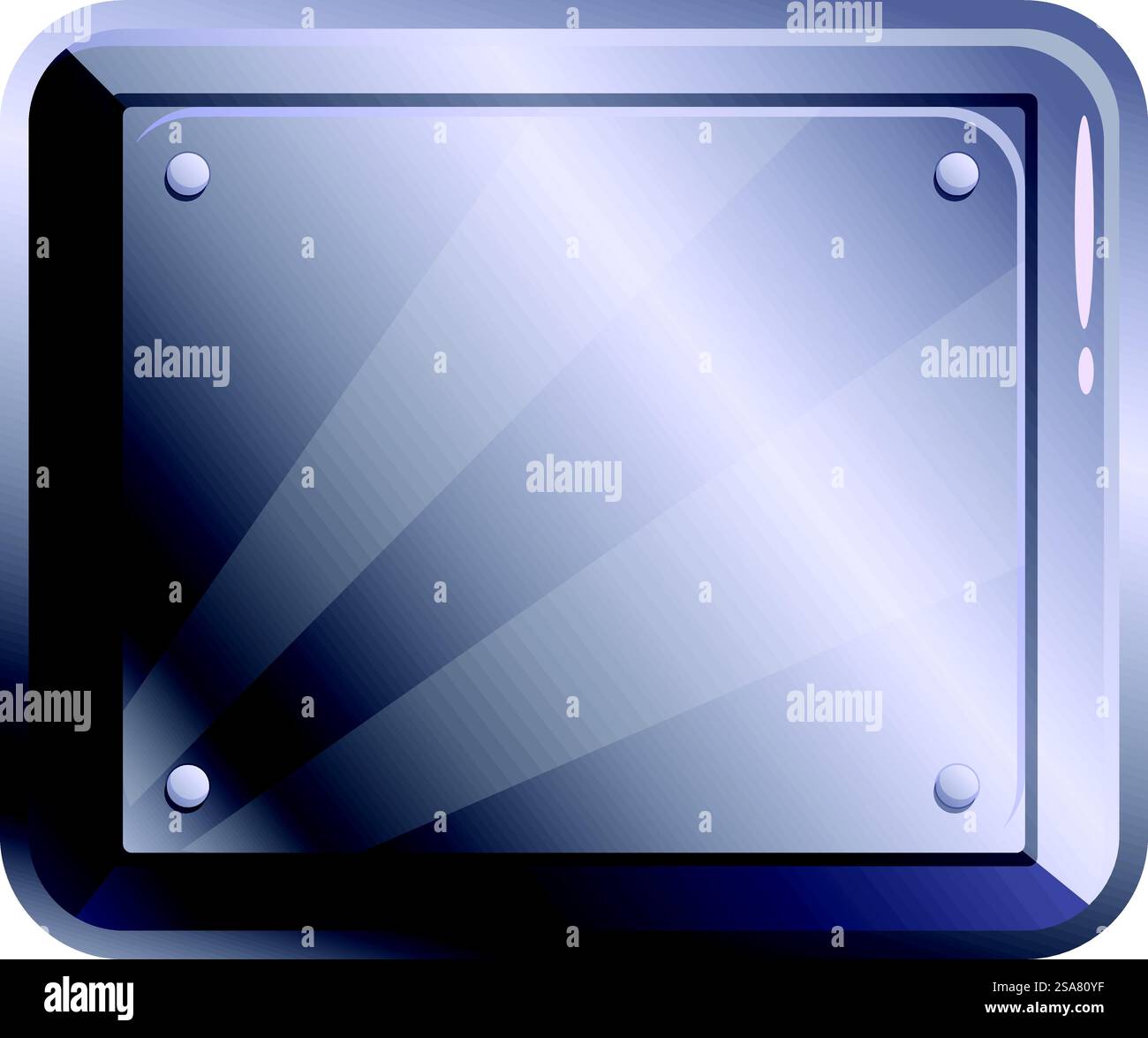 Shiny square metal plate with rivets in corners is reflecting light ...