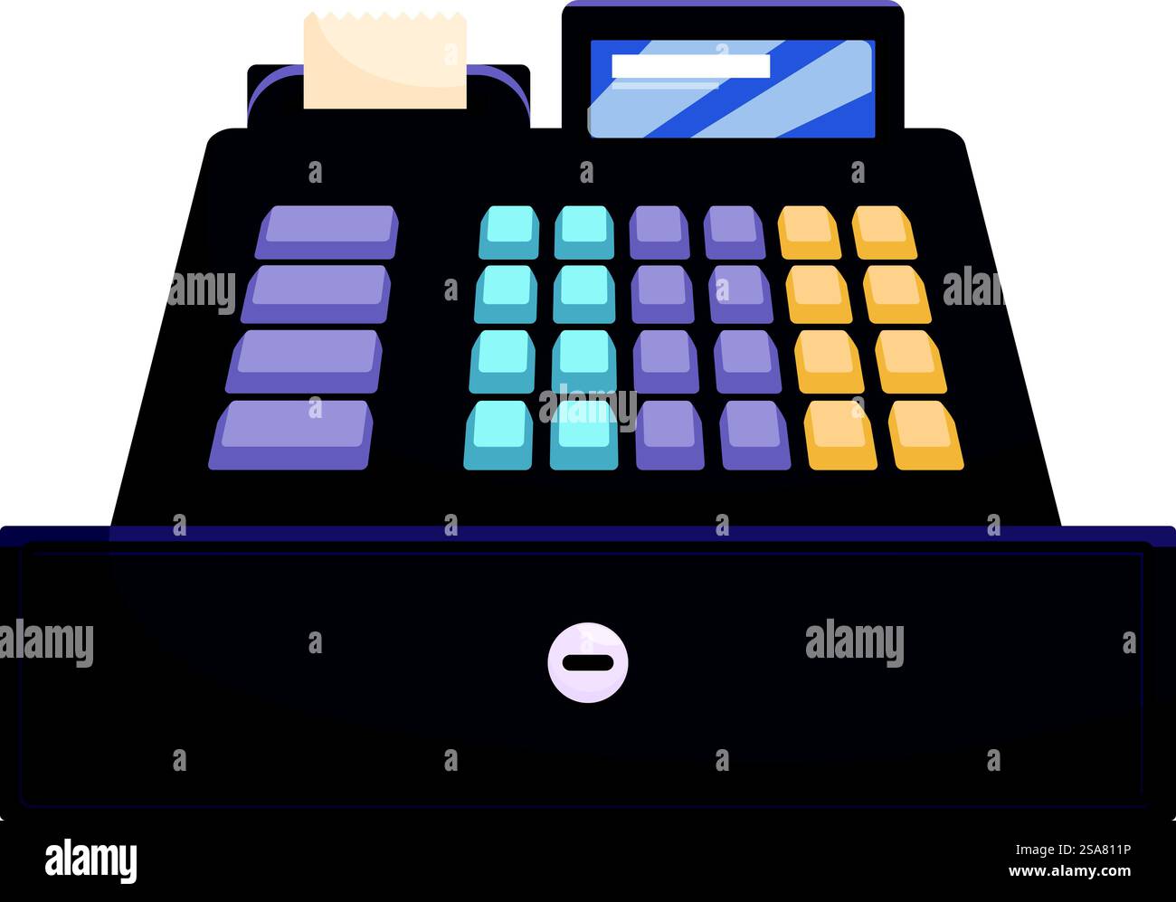 Electronic cash register with buttons and a receipt printer, used in a ...