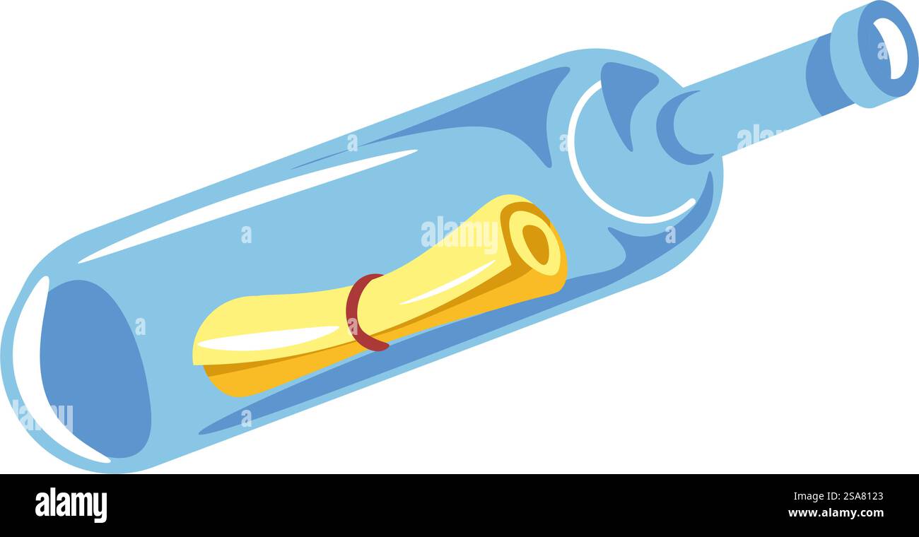 Letter sealed in glass bottle. Isolated icon of message, piece of paper ...