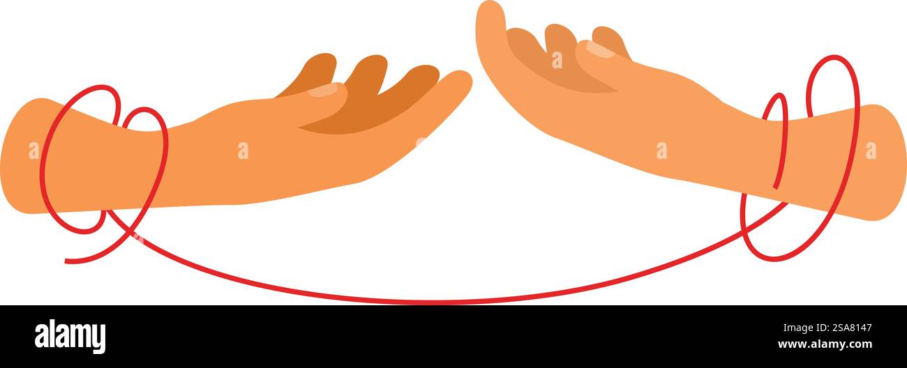 Two hands are reaching for each other, tied together by the red string ...