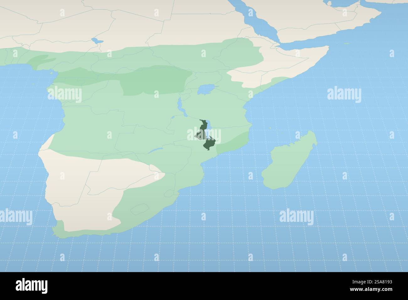Malawi highlighted on a detailed map, geographic location of Malawi ...