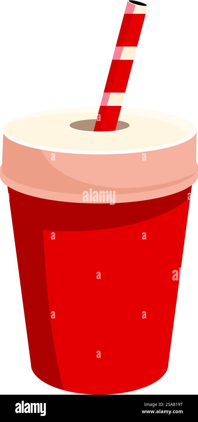 Red paper cup with straw having a lid on top for soda and juice. Red ...