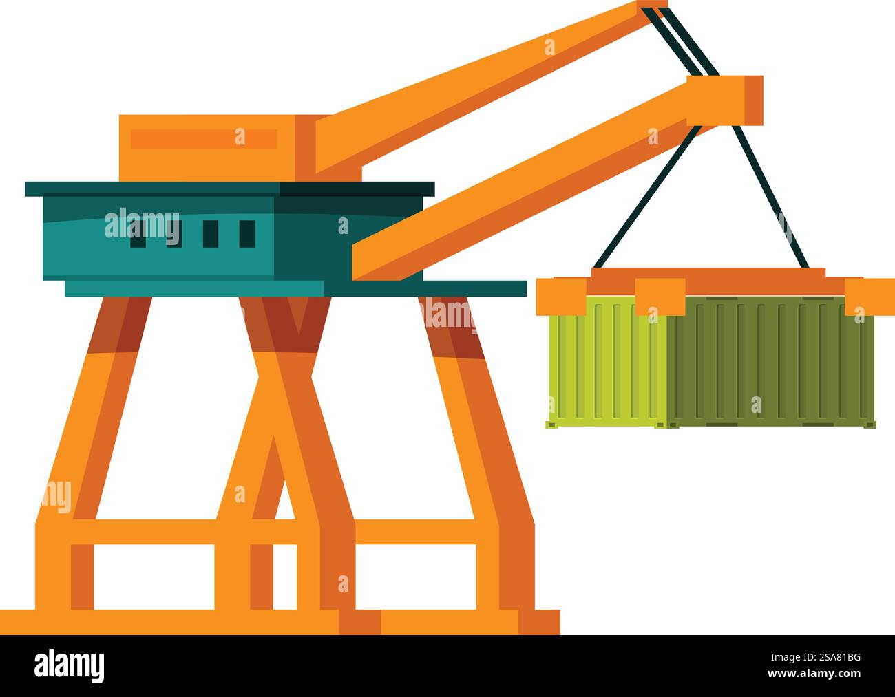 Port crane is lifting two cargo containers in a freight transportation and logistics context ...