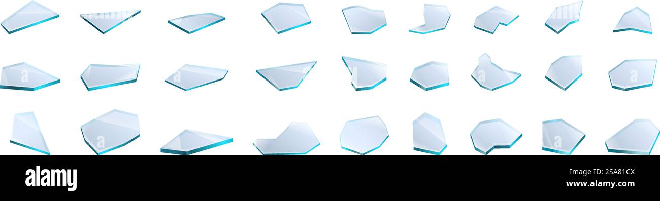 Broken glass fragments icons set. Set of realistic shards of ...