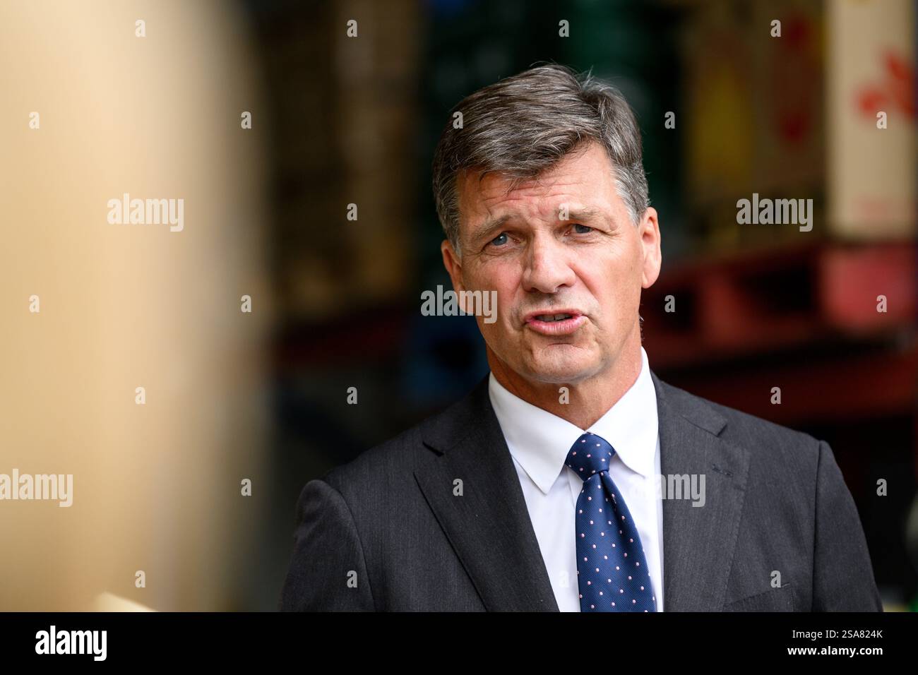 Shadow Treasurer Angus Taylor answers questions during a visit to ...